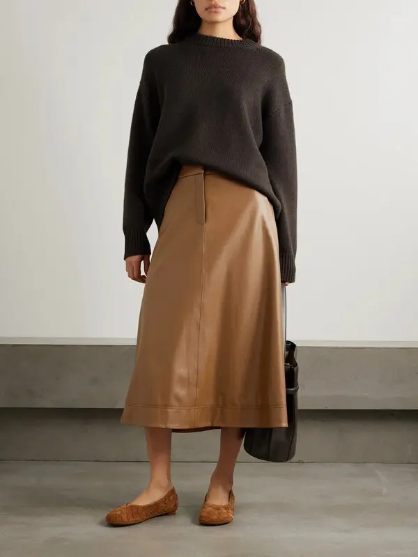 Veronica Beard Louise Faux Leather Midi Skirt