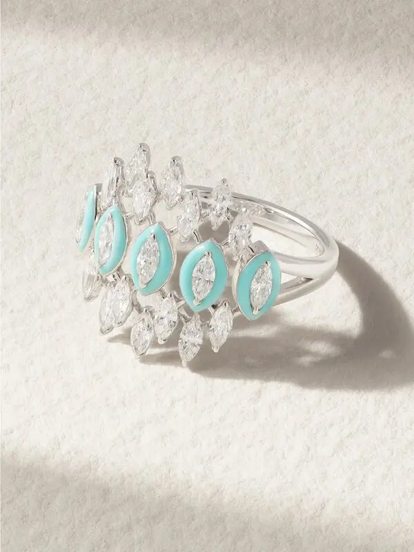 KAMYEN 18-karat White Gold, Diamond And Enamel Ring - Blue