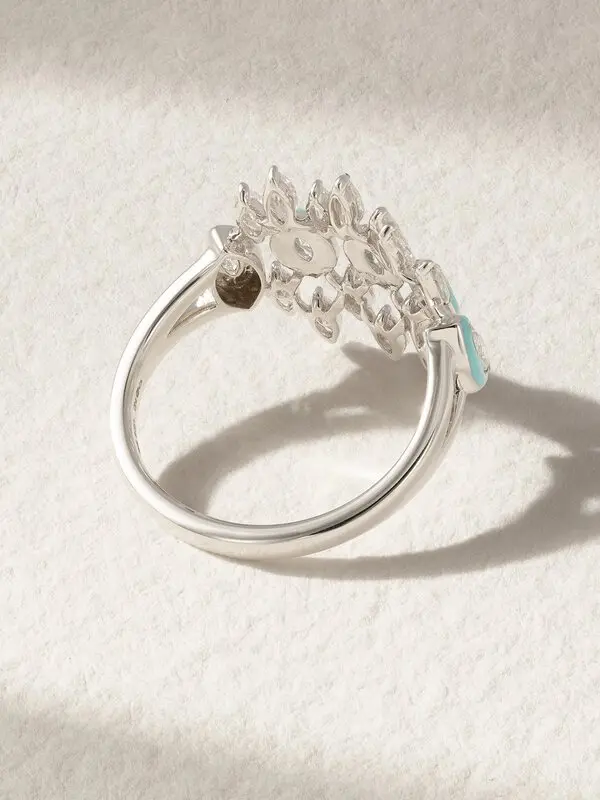 KAMYEN 18-karat White Gold, Diamond And Enamel Ring