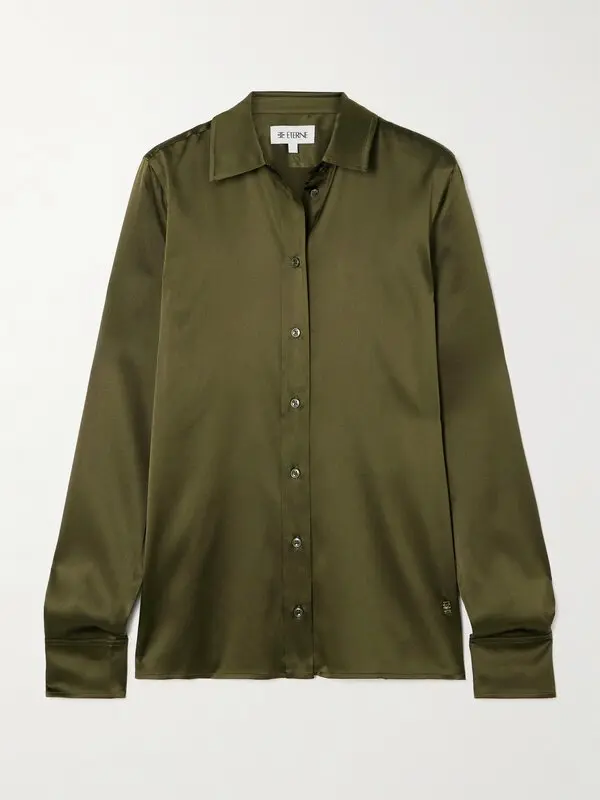 Eterne Constance Silk-blend Satin Shirt - Green