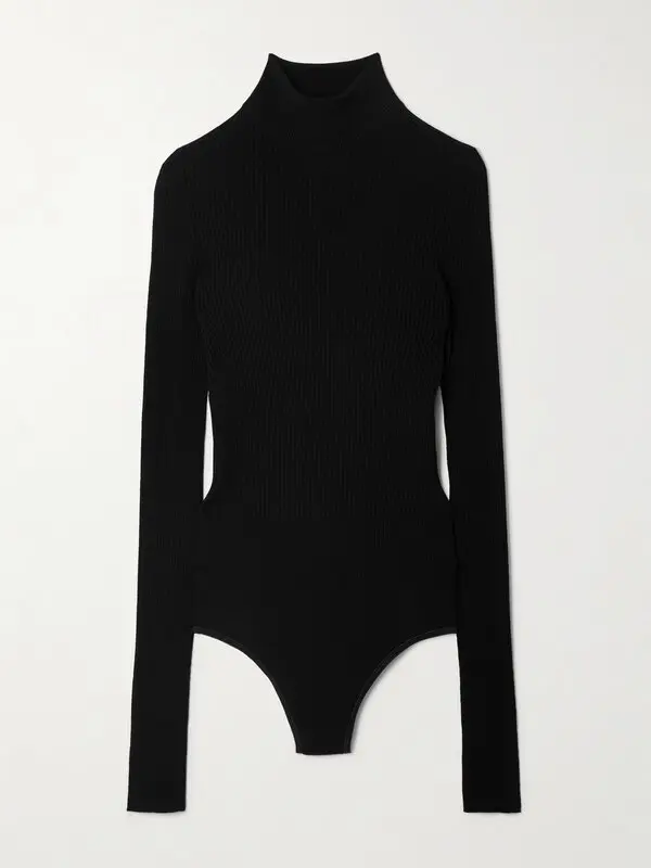 Alaïa Ribbed-knit Turtleneck Bodysuit - Black