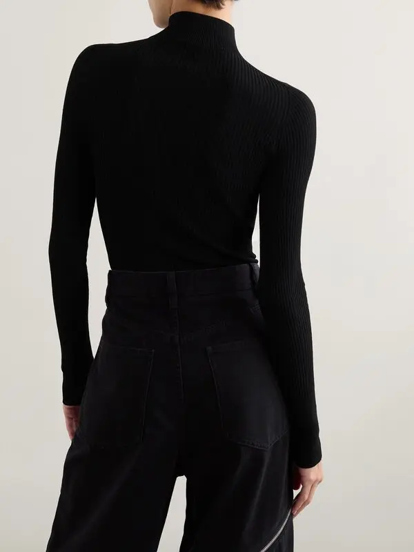 Alaïa Ribbed-knit Turtleneck Bodysuit - Black