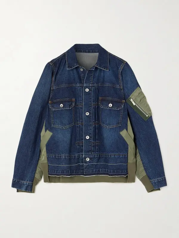 Sacai Paneled Denim And Shell Jacket