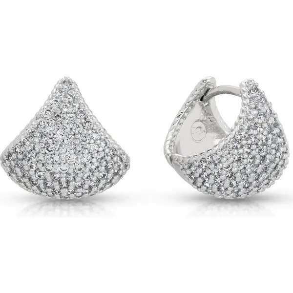 Ettika Pavé Fan Huggie Hoop Earrings - Silver