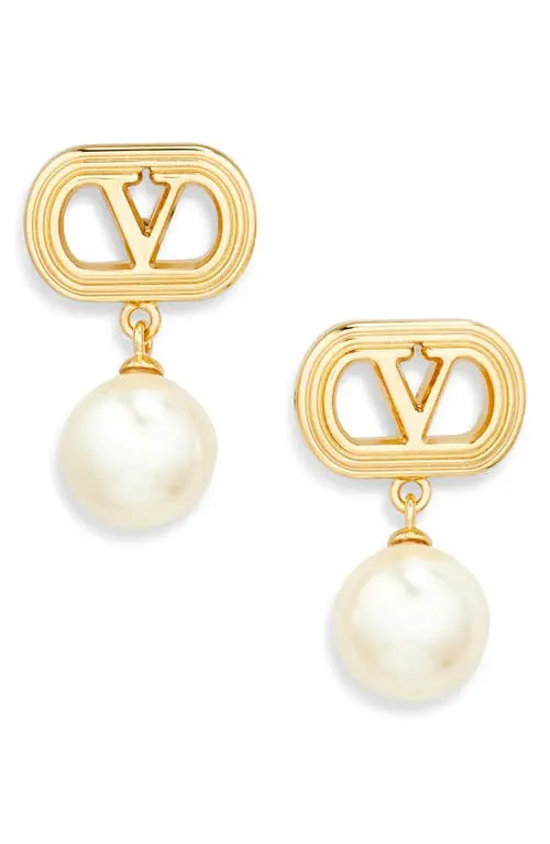 Valentino Garavani Vlogo Faux Pearl Drop Earrings - Oro/cream