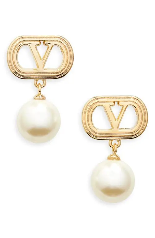 Valentino Garavani Vlogo Faux Pearl Drop Earrings - Yellow Gold