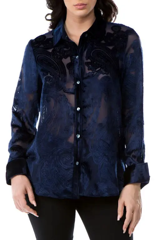 APNY Burnout Velvet Button-up Shirt