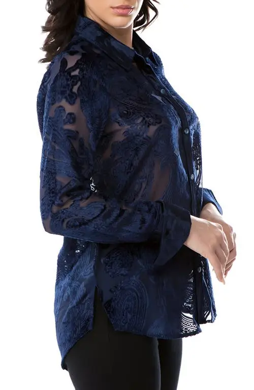 APNY Burnout Velvet Button-up Shirt