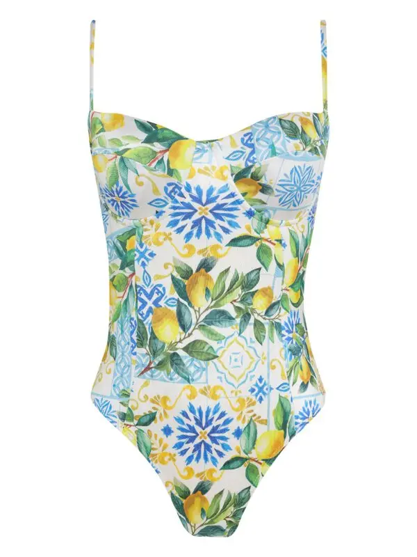 BRIGITTE Lemon-print Balconette Swimsuit - White