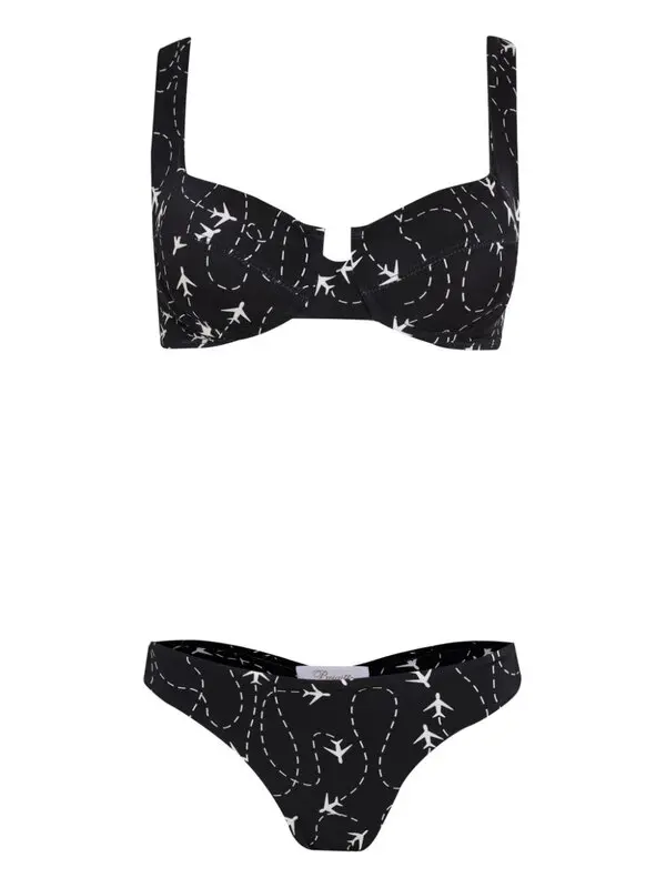 BRIGITTE Plane-print Bikini Set - Black