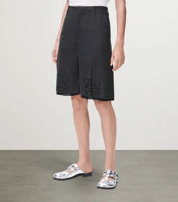 パンツ LOEWE Anagram Shorts Wool Cashmere 25AW Loewe Wool-Cashmere Anagram Shorts - Black | Editorialist