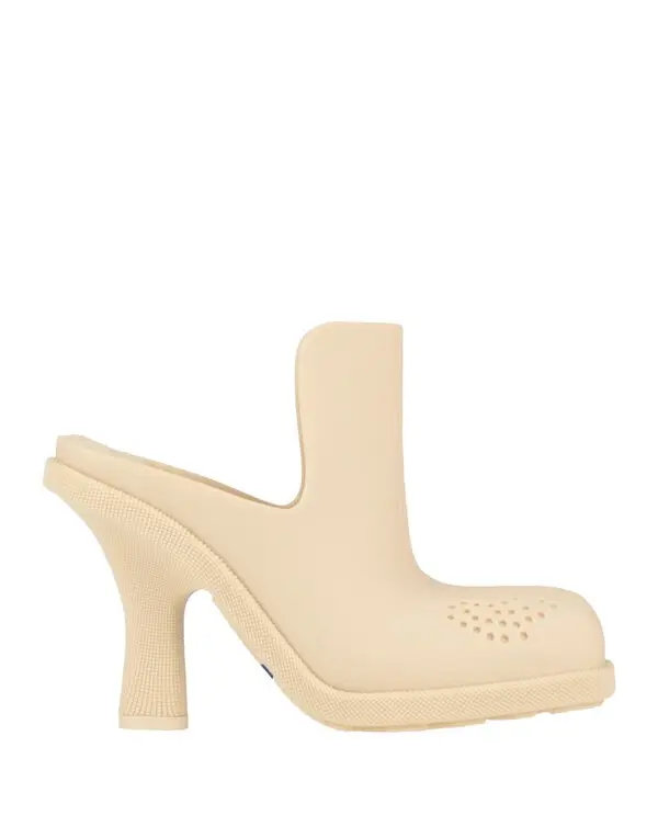 Burberry Rubber Mules With Appliqués And Block Heel - Beige