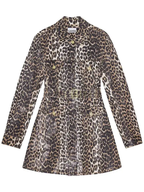 white christmas dresses Leopard Print Denim Mini Collared Bib Dress – Purple Door Boutique main image 1