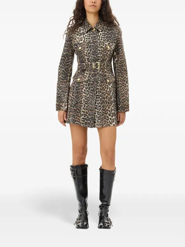 white christmas dresses Leopard Print Denim Shirt Dress