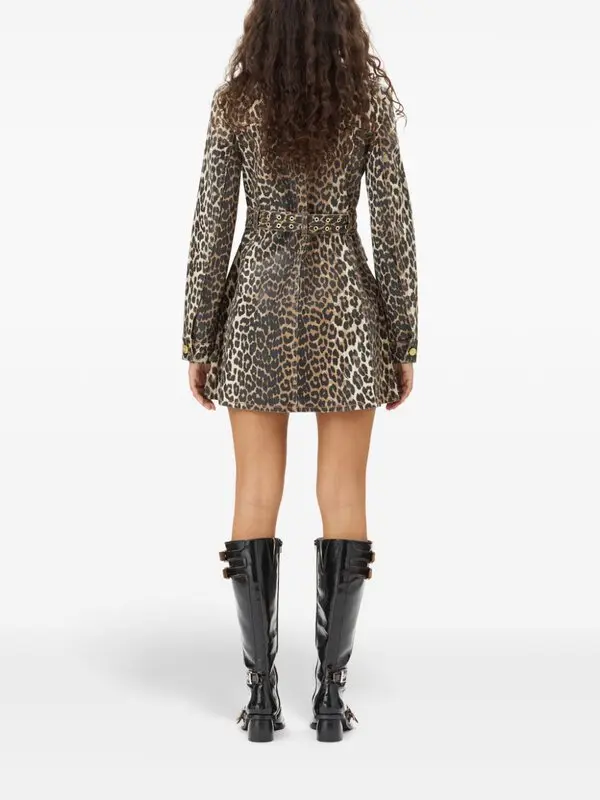GANNI Leopard-print Denim Shirt Dress - Brown