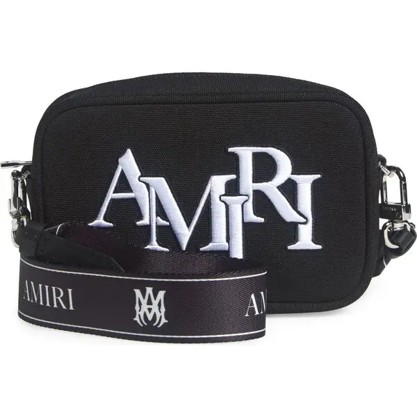 Amiri Staggered Logo Canvas Camera Bag - Black
