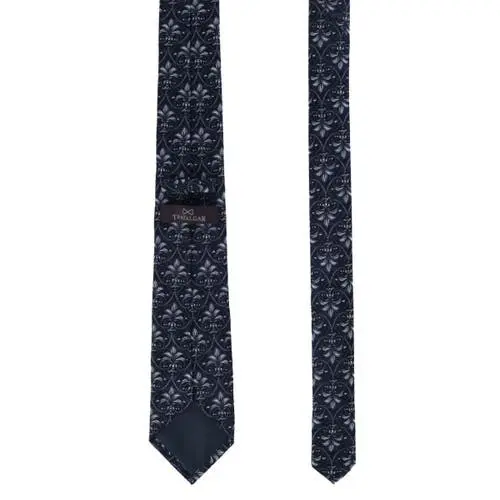 Trafalgar Domenico Damask Patterned Necktie - Black And Silver
