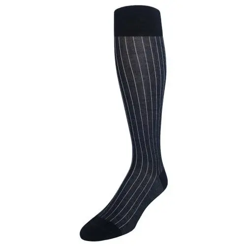 Trafalgar Valentino Vertical Stripe Over-the-calf Mercerized Cotton Socks - Black With Ash Stripes