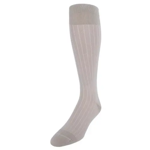 Trafalgar Valentino Vertical Stripe Over-the-calf Mercerized Cotton Socks - Tan With White Stripes