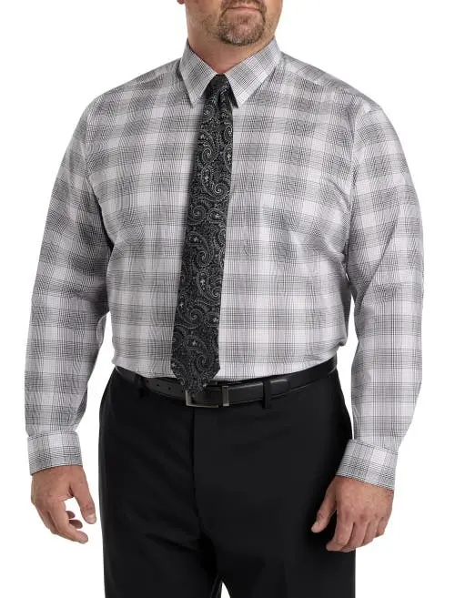 OAK HILL BY DXL Plaid Dress Shirt - Blk Grey