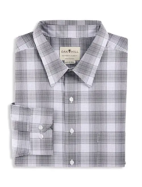 OAK HILL BY DXL Plaid Dress Shirt - Blk Grey