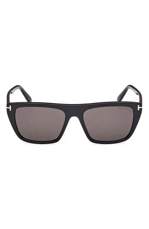 TOM FORD Aslan 56mm Rectangular Sunglasses - Black Eco / T Logo / Smoke