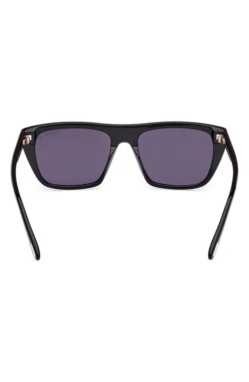 TOM FORD Aslan 56mm Rectangular Sunglasses - Black Eco / T Logo / Smoke
