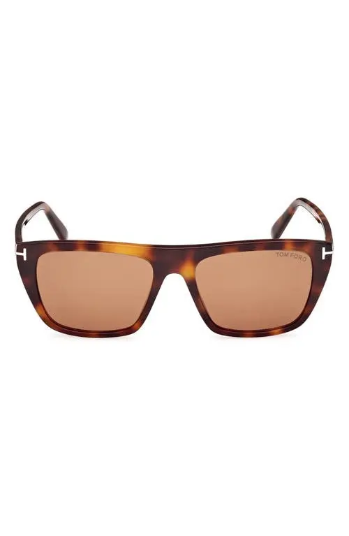 TOM FORD Aslan 56mm Rectangular Sunglasses - Classic Havana / T Logo