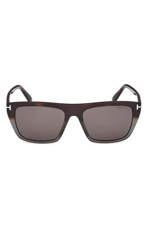 TOM FORD Aslan 56mm Rectangular Sunglasses - Havana Into Grey Havana