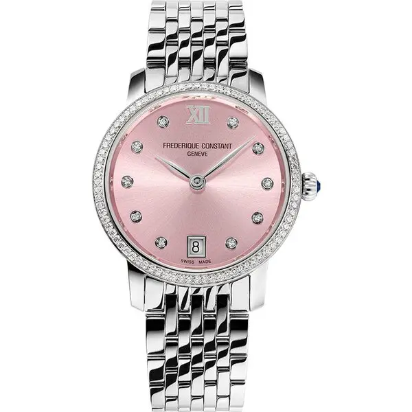 FREDERIQUE CONSTANT Classic Slimline Diamond Bracelet Watch - Silverone/pink
