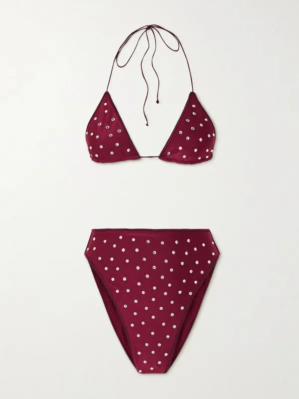 Oseree Gem Embellished Bikini - Burgundy