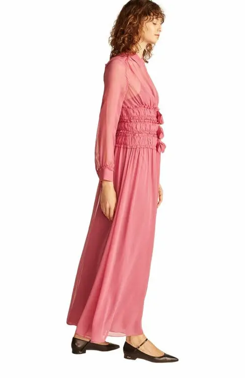 Rebecca Taylor Silk Chiffon Column Dress With Bow Detail - Azalea