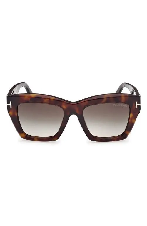 TOM FORD Luna 52mm Butterfly Sunglasses - Dark Havana Eco / T Logo