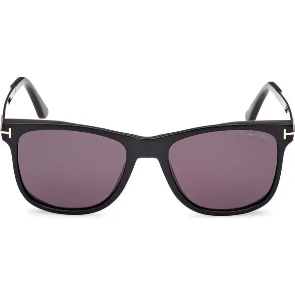 TOM FORD 53mm Square Sunglasses - Black Eco / T Logo / Smoke