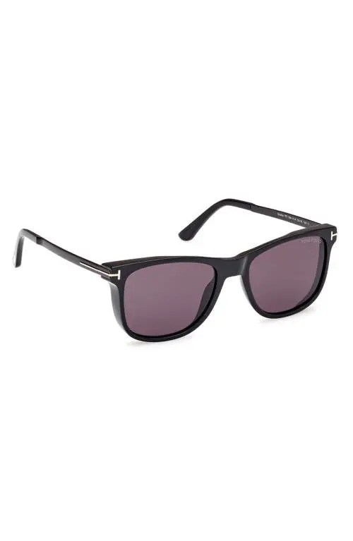 TOM FORD 53mm Square Sunglasses - Black Eco / T Logo / Smoke
