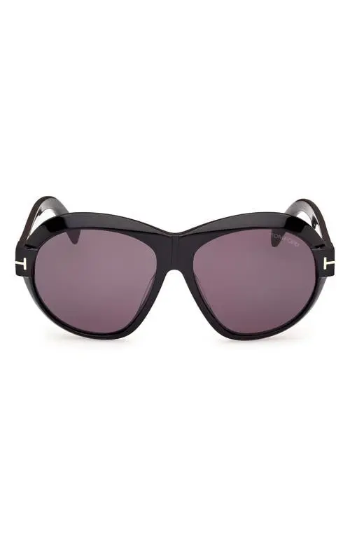 TOM FORD Inger 59mm Round Sunglasses - Black Eco / T Logo
