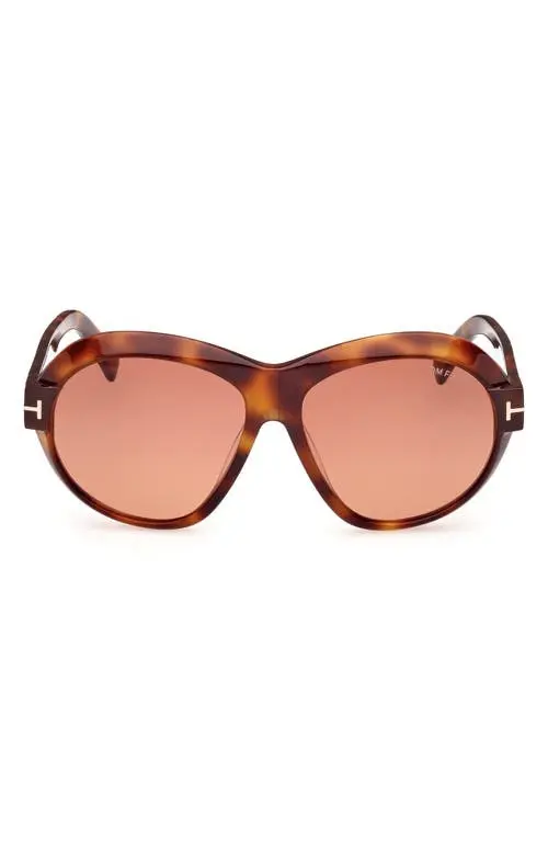 TOM FORD Inger 59mm Round Sunglasses - Havana/t Logo/burgundy