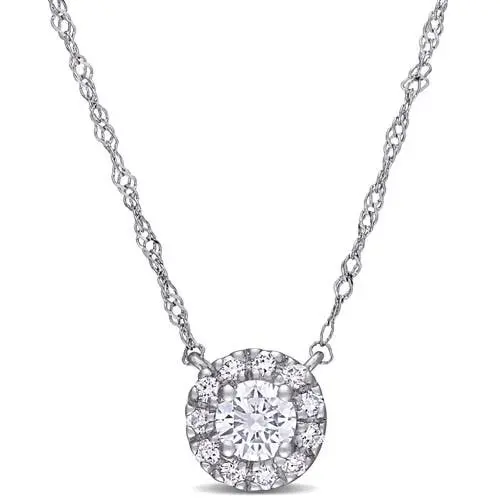 JULIANNA B. 14k Lab-grown Diamond Halo Necklace - White Gold