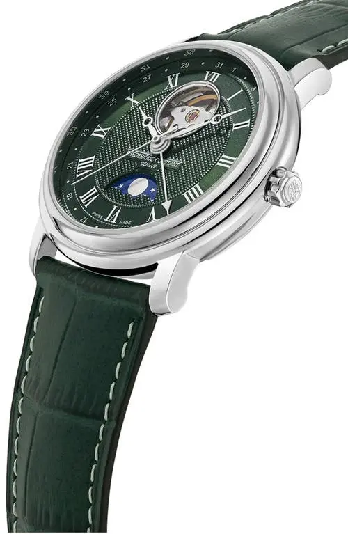 FREDERIQUE CONSTANT Heartbeat Moonphase Automatic Leather Strap Watch
