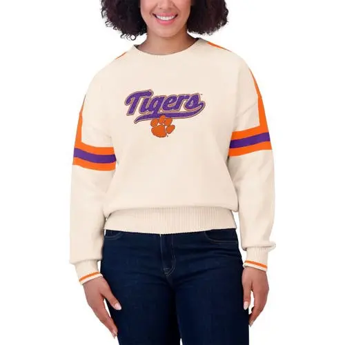 WEAR BY ERIN ANDREWS Clemson Tigers Chenille Woven Patch Stripe Pullover Sweater