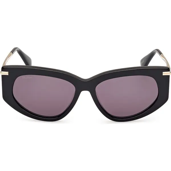 Max Mara Beth 54mm Polarized Geometric Sunglasses - Shiny Black / Smoke