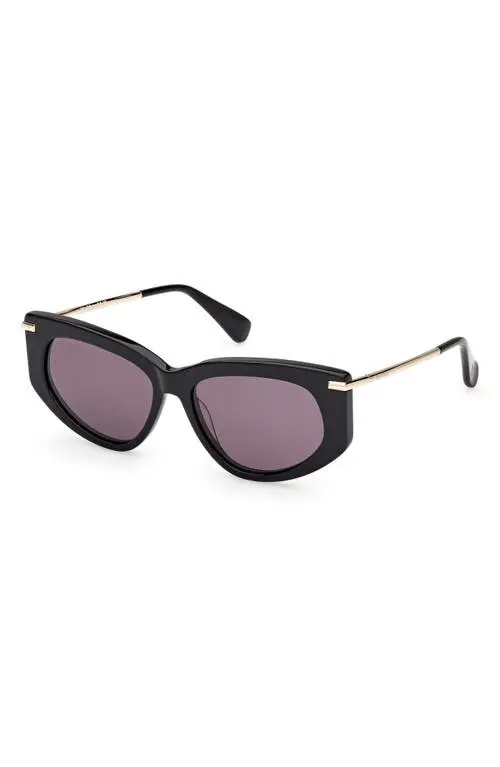 Max Mara Beth 54mm Polarized Geometric Sunglasses - Shiny Black / Smoke