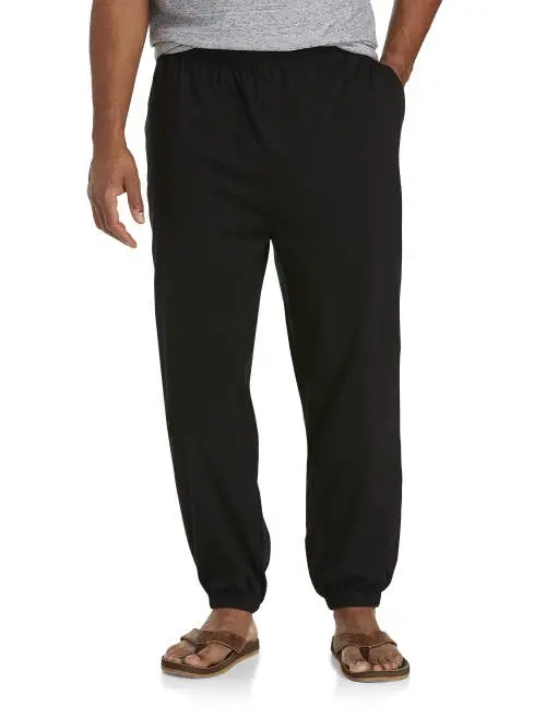 HARBOR BAY BY DXL Big & Tall Cinched-hem Jersey Pants - Black
