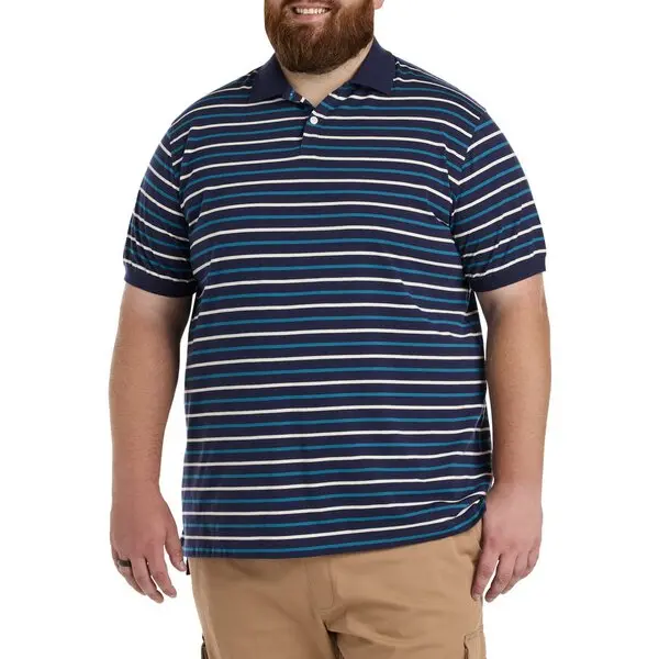 HARBOR BAY BY DXL Big & Tall Multi-stripe Polo Shirt - Evening Blue