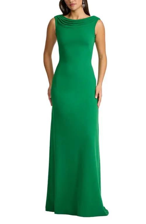 Tadashi Shoji V-back Crepe Gown - Bamboo