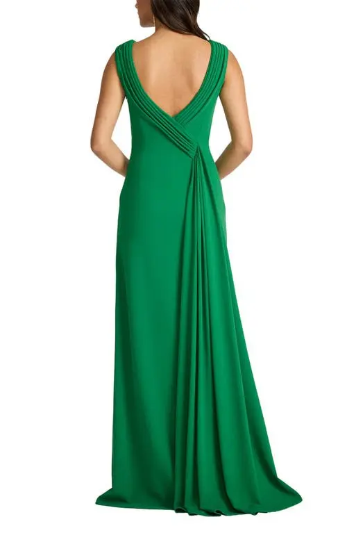 Tadashi Shoji V-back Crepe Gown - Bamboo