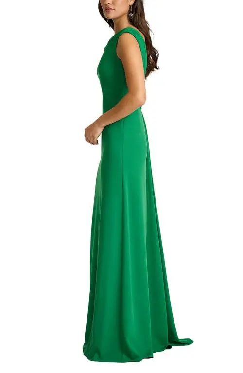 Tadashi Shoji V-back Crepe Gown - Bamboo