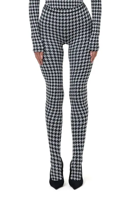 Naked Wardrobe Print Toe Leggings - Houndstooth Black/white