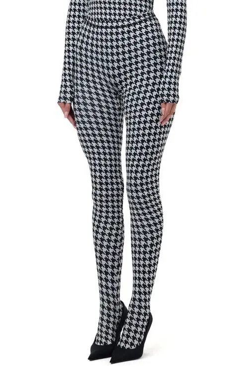 Naked Wardrobe Print Toe Leggings - Houndstooth Black/white