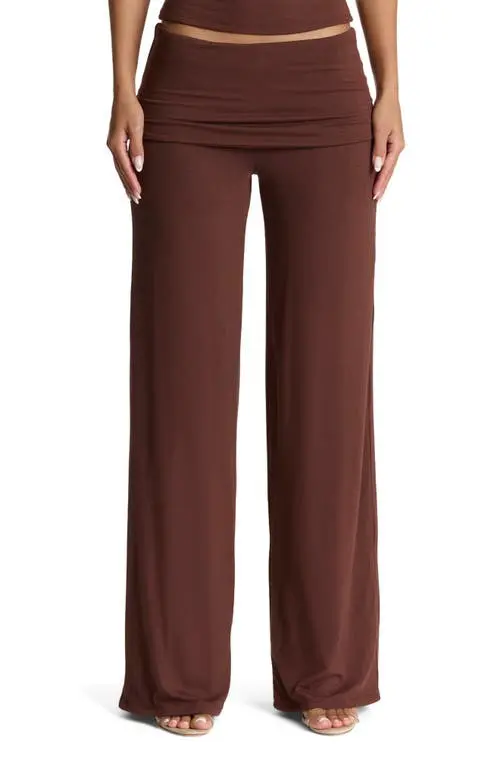 Naked Wardrobe Foldover Flare Pants - Chocolate